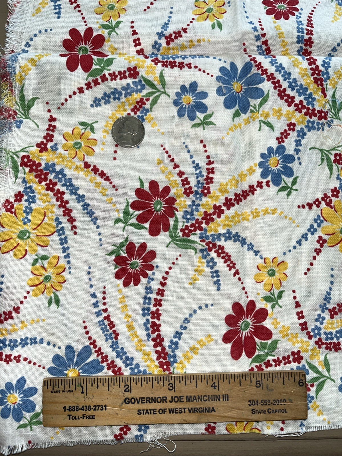 Vintage Lot 2 Feedsack Flour Fabric Red blue Lemon Yellow Coral Brown ...