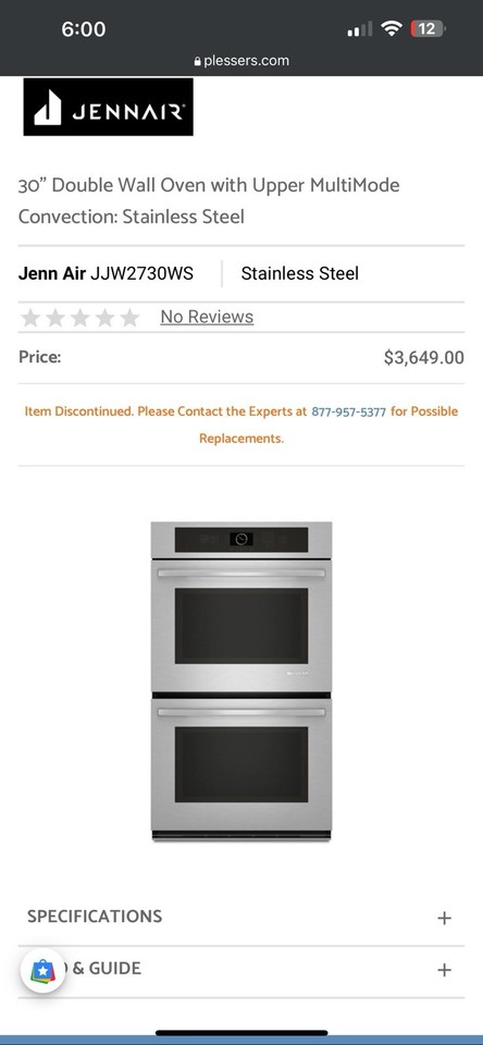 Whirlpool Jenn Air 30" Double In Wall Oven Stainless Steel JJW2730 ...