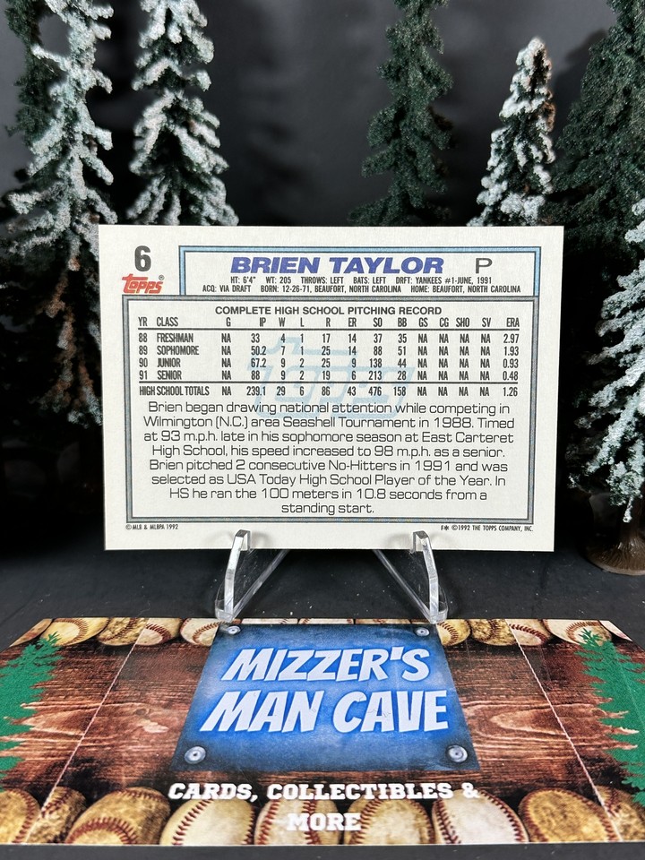 1992 Topps Baseball Brien Taylor Yankees RC Rookie Draft Pick 6 | eBay