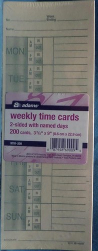 Adams - Weekly Time Cards - 9 in x 3.34 in (200 Cards) | eBay