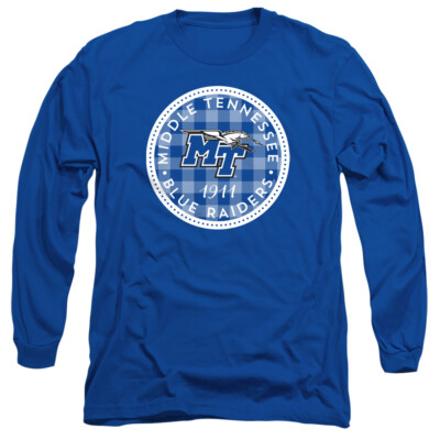 MTSU Adult Long Sleeve T-Shirt Blue Raiders Plaid Badge, Royal Blue, S ...