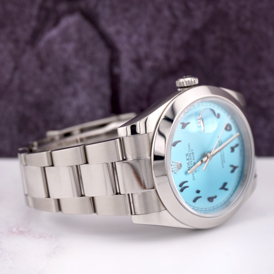 Rolex Mens Datejust 41mm Ice Blue Arabic Dial Oyster Steel Watch Ref ...