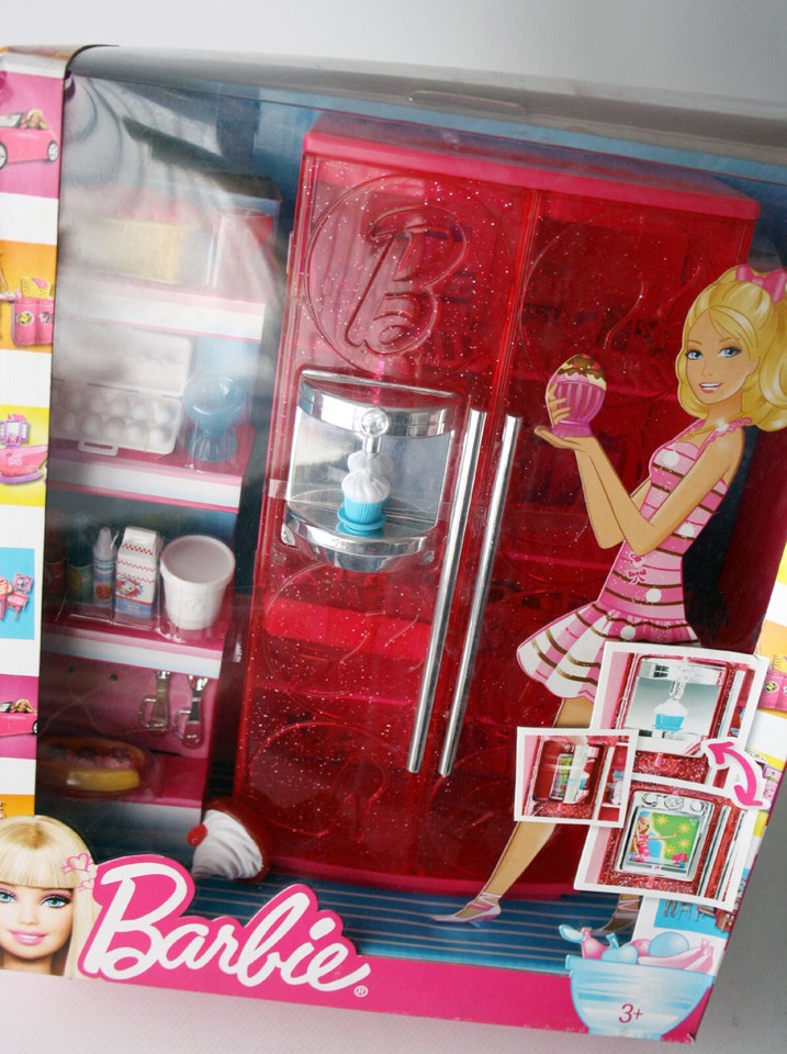 BARBIE 2010 FRIDGE KITCHEN REFRIGERATOR HOT PINK GLITTER MATTEL T9081 ...