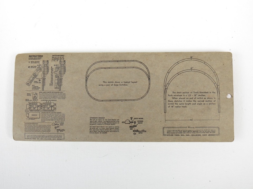 Vintage Atlas Remote Control Switch RIGHT #51 HO Scale Train Track ...