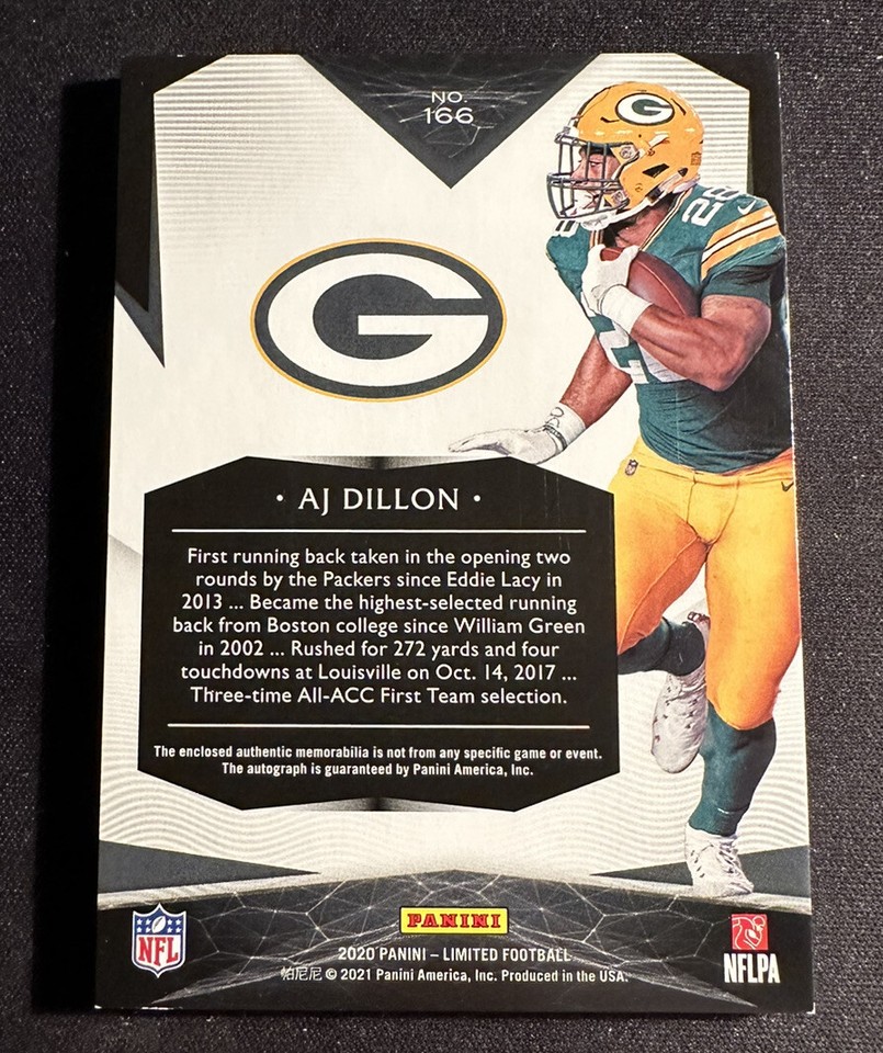 2020 Panini Limited AJ Dillon Rookie Patch Auto On Card /5 SSP Rare | eBay