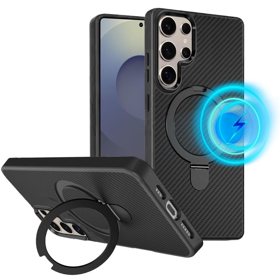 For Galaxy S25 Ultra/S25+/S25 Case Carbon Fibre Design Magnetic Ring ...