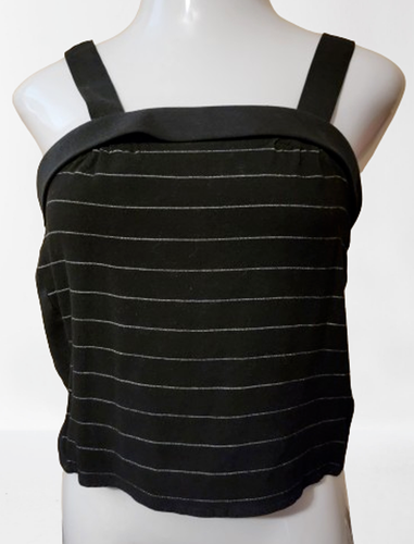 Women's Black Tank Tube Crop Top w/ Shoulder Straps, White Pinstripes ...