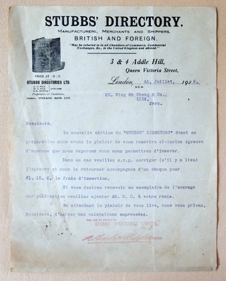 UK GB England invoice bill letterhead Stubbs' Directory *advertisig ...