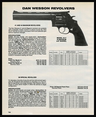 1988 DAN WESSON 41 and 44 Magnum Revolver PRINT AD 357 Magnum on ...