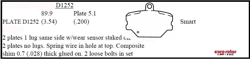 Disc Brake Pad Set-ELECTRIC Eurorotor ID1252-H fits 2005 Smart Fortwo ...