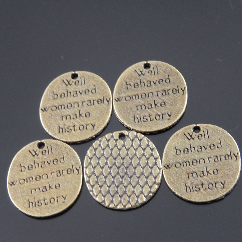 30X Antique Bronze Alloy Round Engraved Words Pendants Charms Jewelry ...