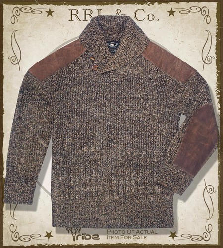 RRL Ralph Lauren Men's Brown Marled Wool Shawl Collar Faux Leather ...