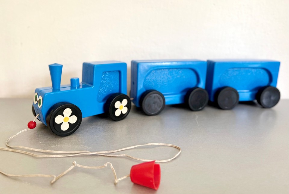 Vintage Czechoslovakian Blue Train Pull Toy 1980s Plastic Happy 3 Car ...