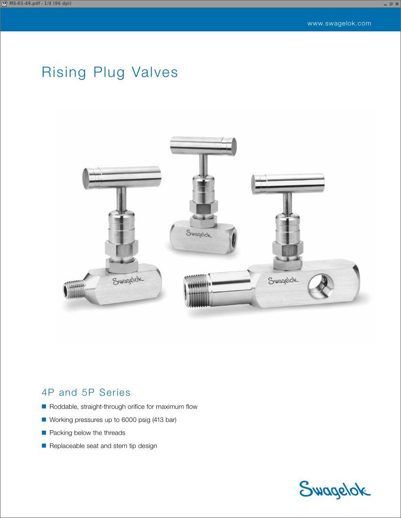 1pc Swagelok Rising Plug Screwed-Bonnet Needle Valve SS-4PDMS6-E -- 3/8 ...
