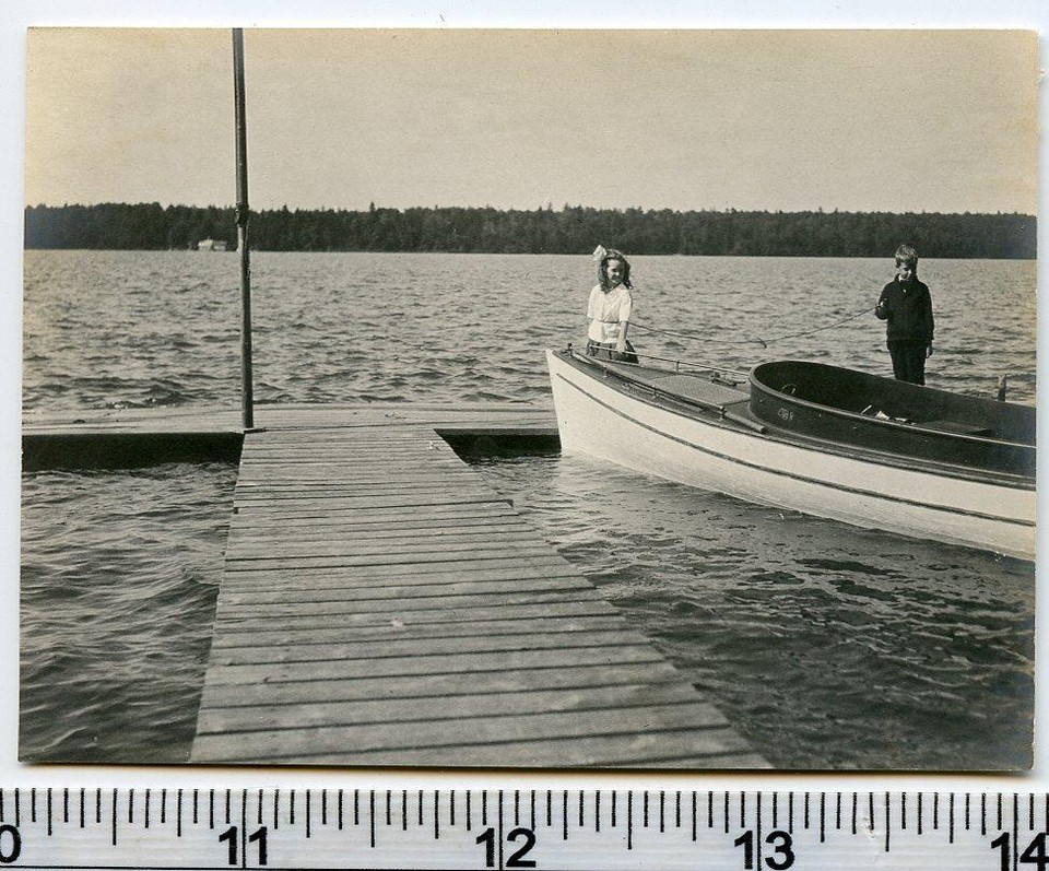 PP478 Vtg Photo TWO CHILDREN ON BOAT AT DOCK ON LAKE c Early 1900's | eBay