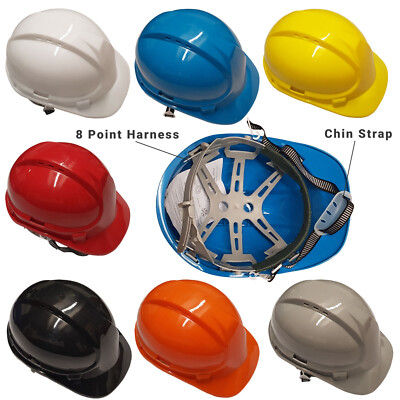 Premium 8 Point Safety Helmet Hard Hat Chin Strap Builders Construction ...