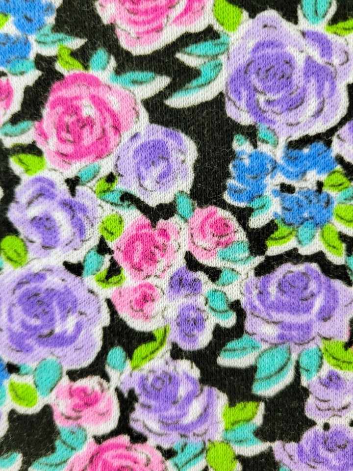Vtg SL Petites Black Knit Dress w Pink/Purp/Blue Florals & Gathered ...