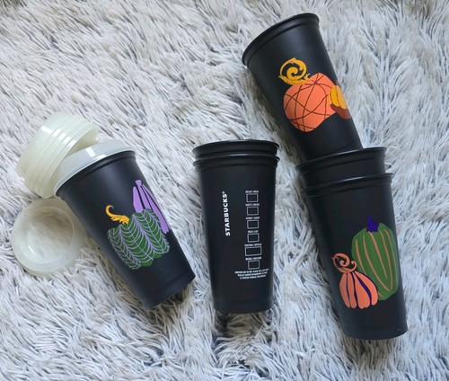 SET of (6) STARBUCKS Reusable FALL/PUMPKIN Plastic Hot/Cold Cups with ...