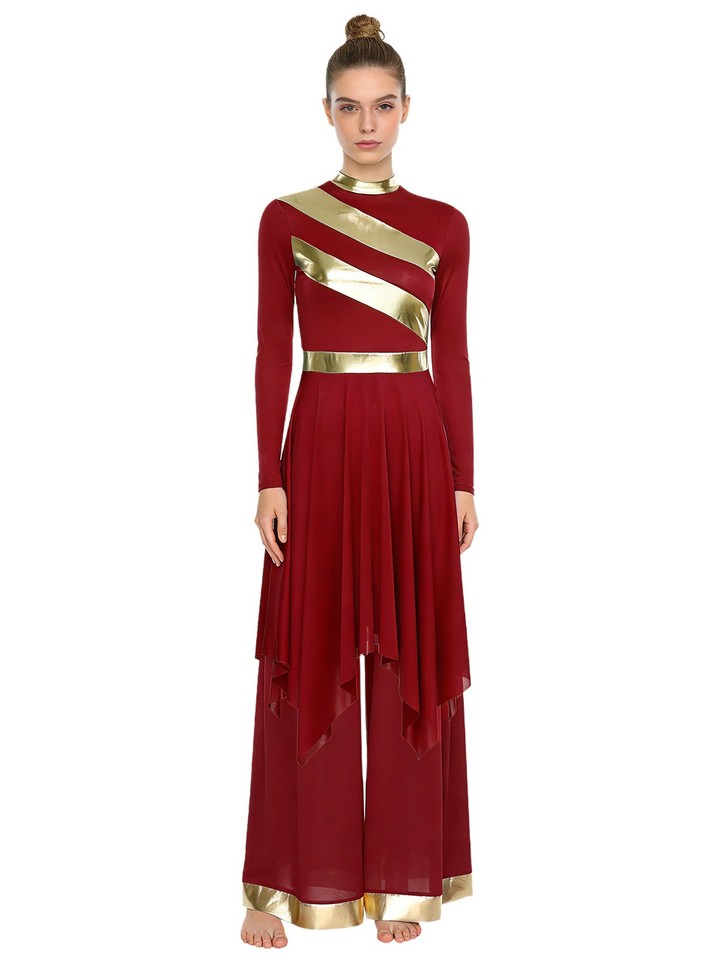 Womens Costume Lyrical Dancewear Church Outfit Pants Dance Shiny Praise ...