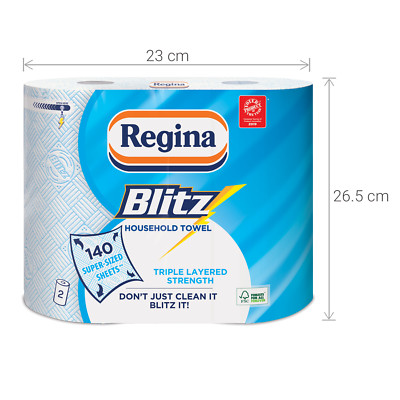 2 Rolls Of Regina Blitz 3 Ply Kitchen Roll Paper Towels - 70 Sheets Per ...