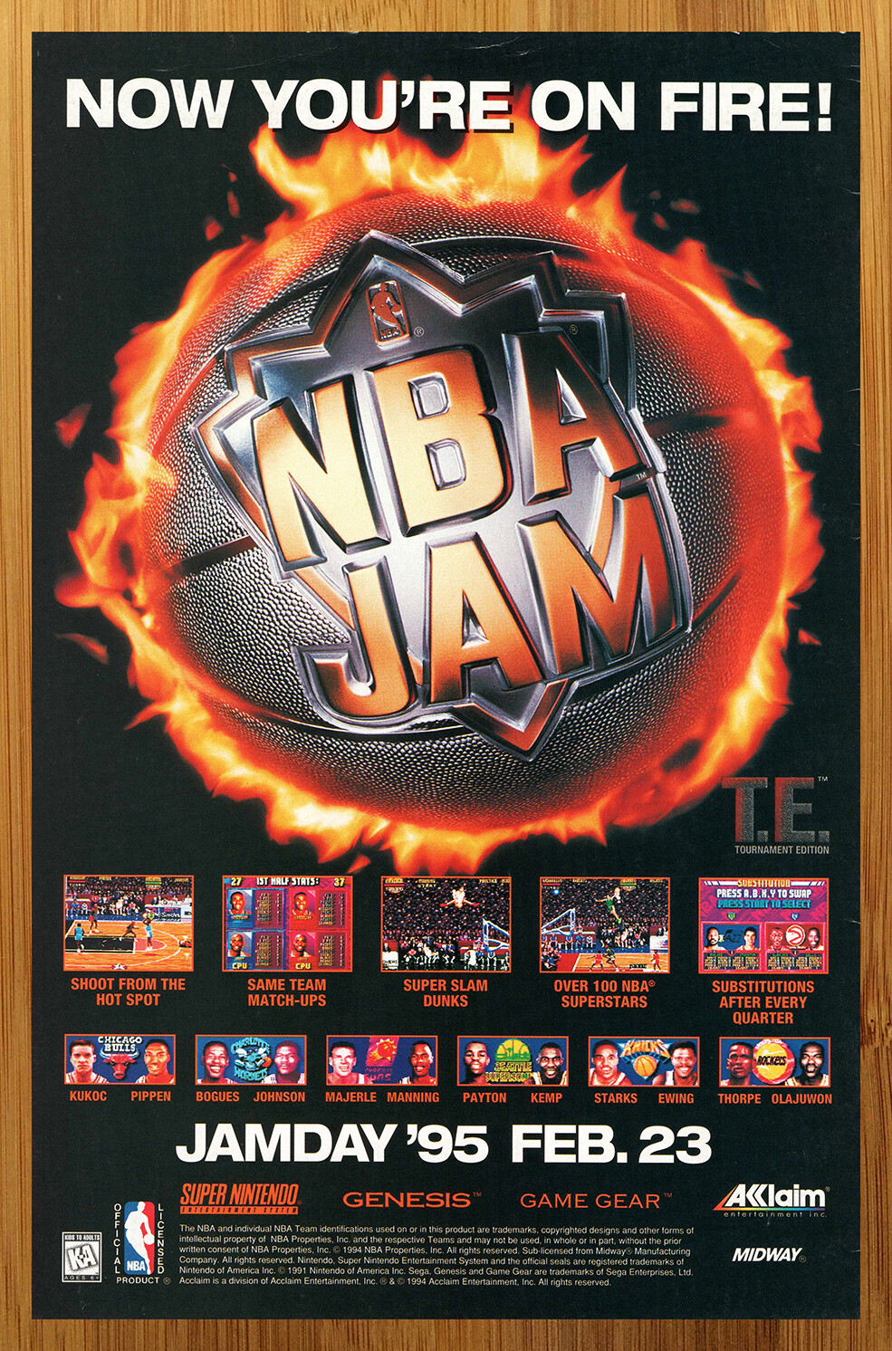 1995 NBA Jam SNES Sega Genesis Vintage Print Ad/Poster Basketball Game ...