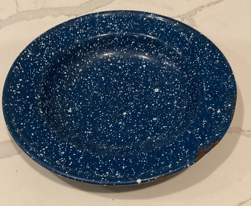 4 Dark Blue Speckle Enamel Bowls Dishes Camping Picnic Pet Metal ...