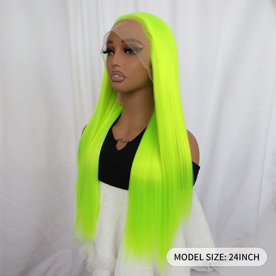 Bright Yellow Neon Green Straight Hair Lace Front Wigs Pre Plucked ...