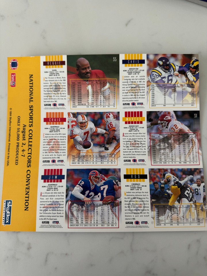 NFL 1994 Skybox Impact Uncut NSCC PROMO Sheet-Jim Kelly,Marcus Allen ...