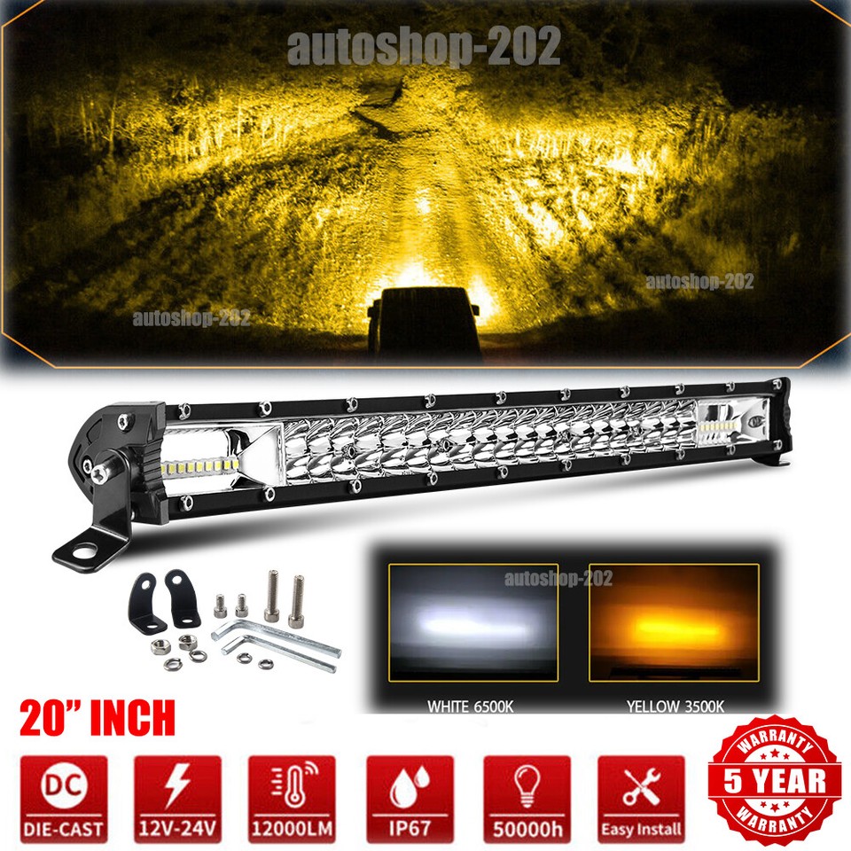 Dual Row 7/14/20/26/32" INCH LED Light Bar White Amber Offroad Lamp SUV ...