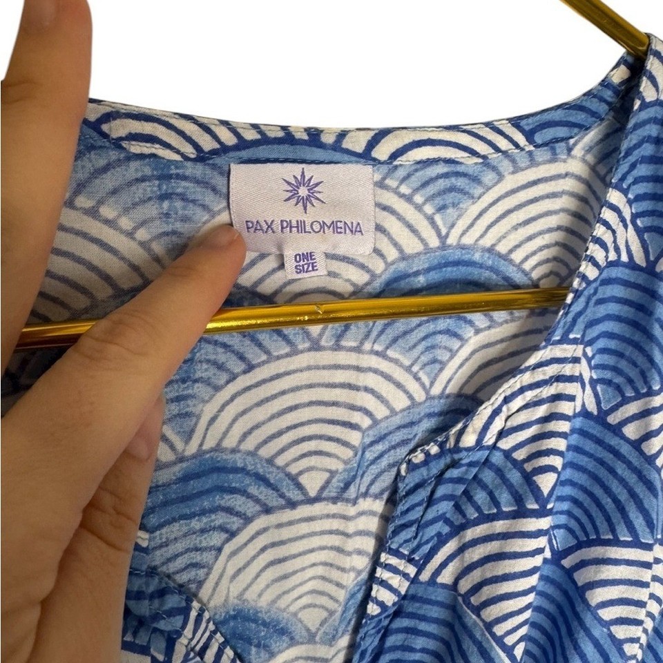 💙 PAX PHILOMENA 💙 Blue & White Printed Kaftan Maxi Dress One Size 🌊 | eBay
