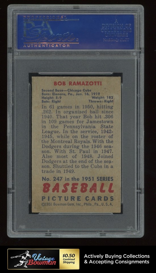 1951 Bowman #247 Bob Ramazotti (RC) ~ PSA 6 EXMT ~ Rookie | eBay