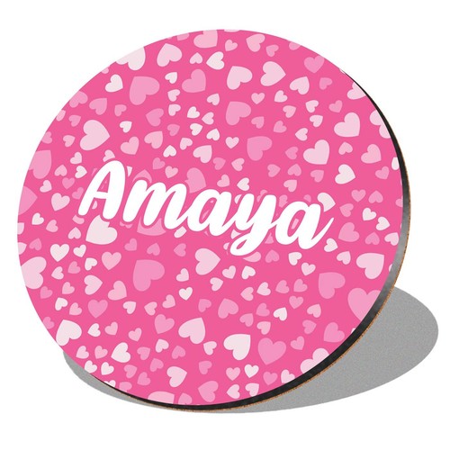 1 x Round Coaster - Name Amaya Pink Hearts Love Lettering #268263 | eBay UK