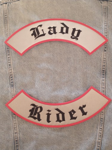 Embroidered Lady Rider 13" Reflective 2 Piece Rocker Patch MC Biker ...