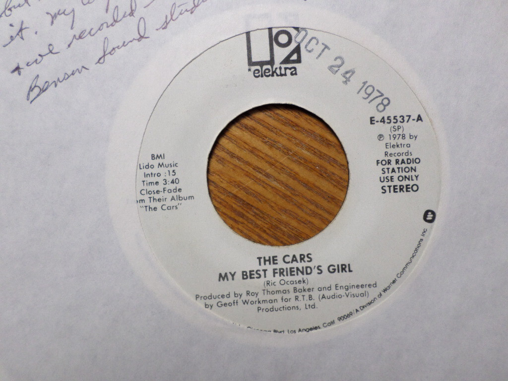 PROMO ELEKTRA 45 RECORD/THE CARS/MY BEST FRIENDS GIRL/EX+ 1978 | eBay