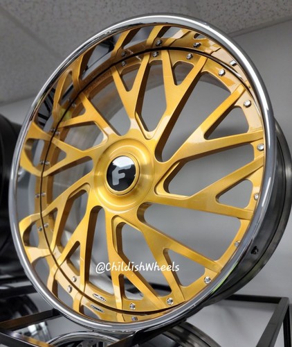 26" Inch GOLD Forgiato Concentrati 5x120 5x127 XL Floating Cap 3pc ...