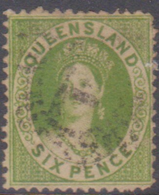 (F230-7) 1868 QLD 6d green Chalon stamp (G) | eBay