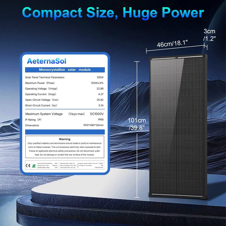 2×100W Solar Panel Mono 12V Battery Charge RV Home Off-Grid Battery ...