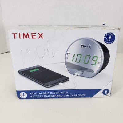 Timex Dual Digital ALARM CLOCK with USB Phone Charger Mirror Finish ...