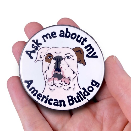 American Bulldog Pinback Button Dog Pin Accessories 2.25" - White Brown ...