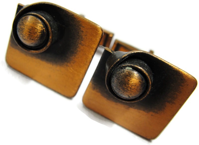 Modernist Copper Cufflinks Square Shirt Accessories Wedding Vintage Pat ...