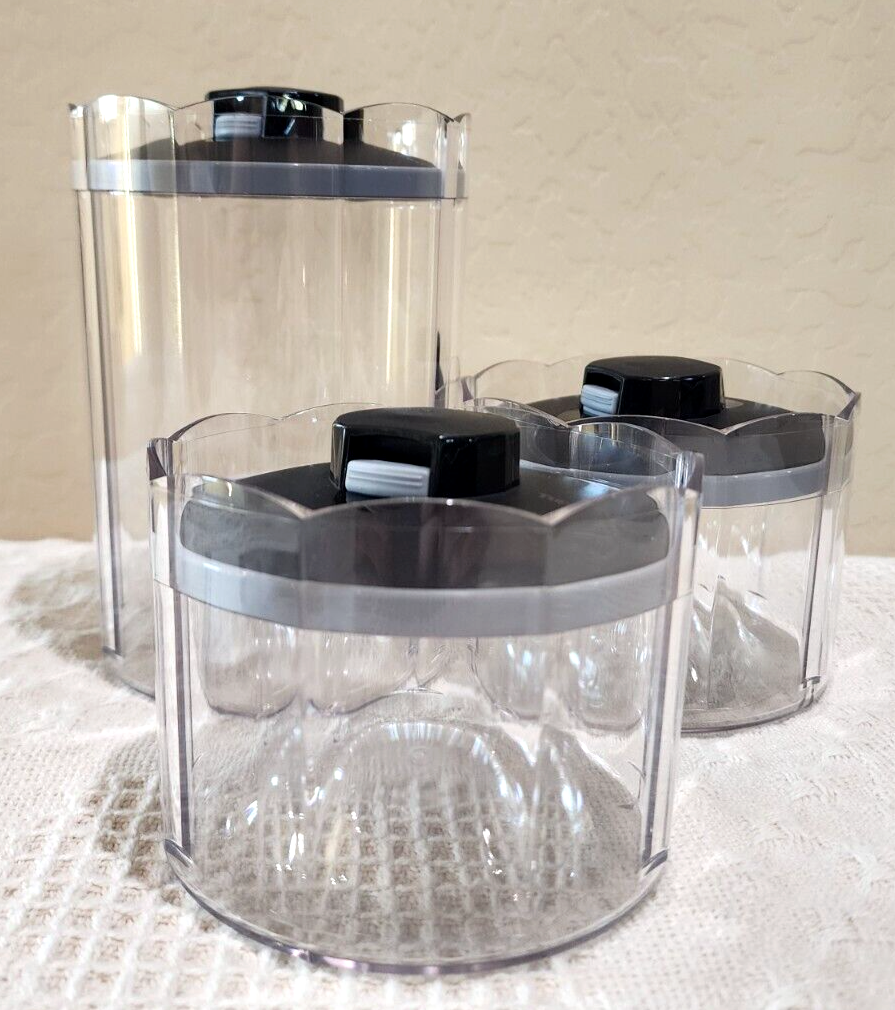 RARE Tupperware Clear Acrylic Counter Top Canister Set Black Lids 6 pc ...