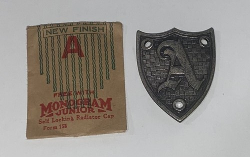 NOS 1920's-1930's Monogram Junior Radiator Motometer Cap Shield Letter ...