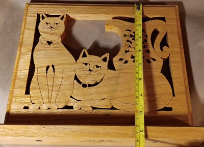 Cats Laser Wood Carving Handcrafted By Dan Weyers 12x10x2" detailed | eBay
