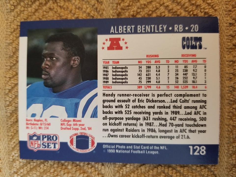 Albert Bentley Indianapolis Colts Running Back Pro Set 1990 | eBay