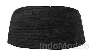 Black Semi-Rigid Handcrafted Velvet Round Kufi Hat Crown Takke Islami ...