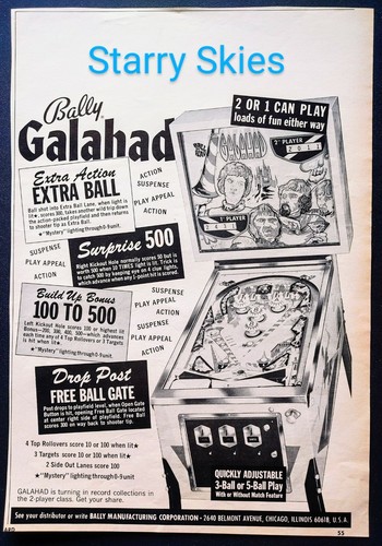 BALLY GALAHAD PINBALL MACHINE 1970 VINTAGE PRINT AD | eBay