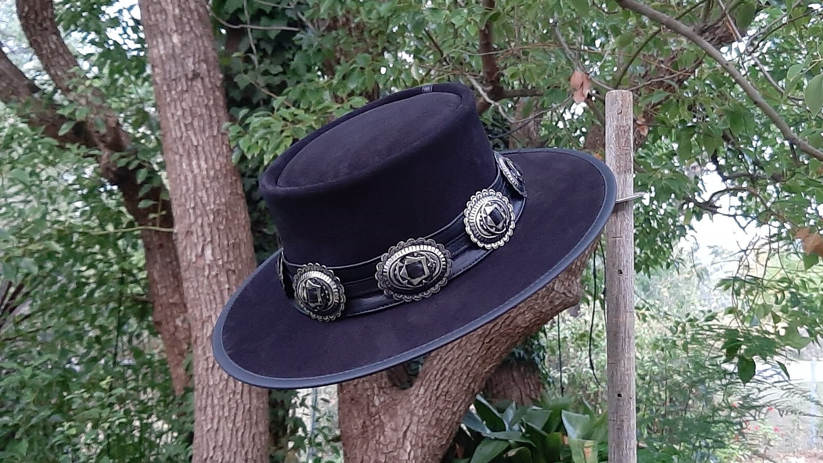 BLACK SUEDE LEATHER HAND CRAFTED STEVIE RAY VAUGHAN TRIBUTE HAT VINTAGE ...