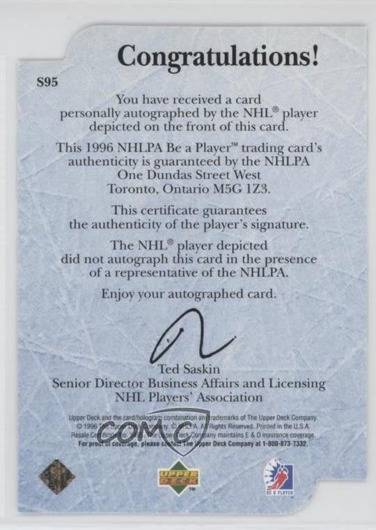 1995-96 Upper Deck Be a Player Die-Cut Auto Pat Falloon #S95 Auto | eBay