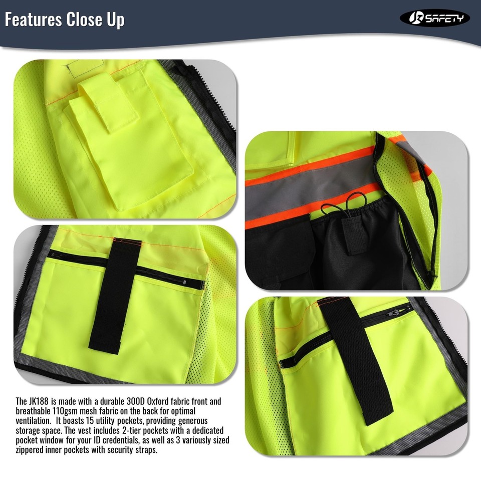 JKSafety Hi-Vis Unisex Surveyor Safety Vest Heavy Duty PPE Inner ...