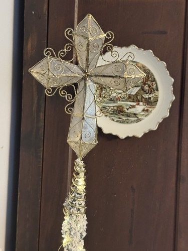 Capiz Shell Cross Christmas Tree topper. Gold 12”x7” | eBay